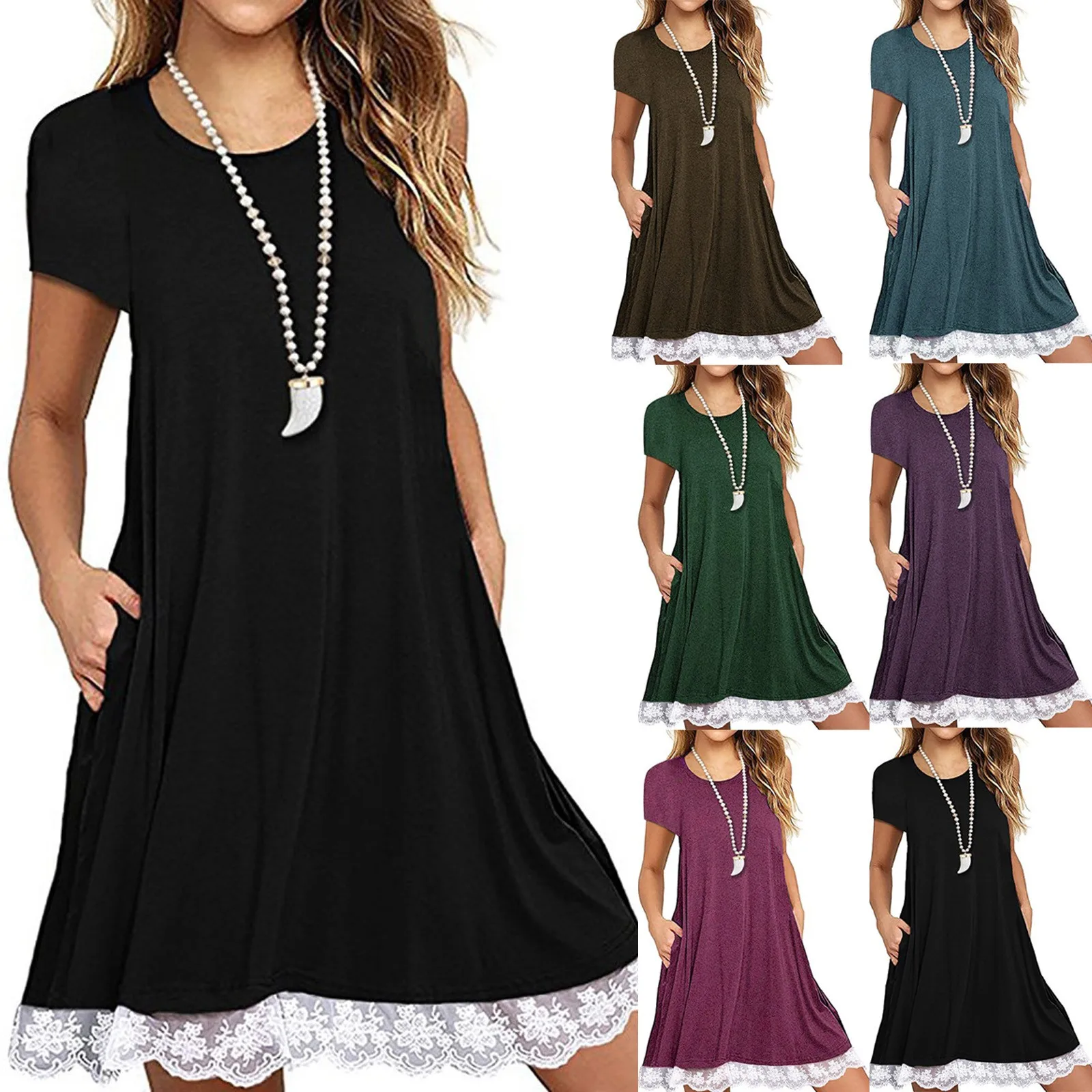 Women-SPring-Casual-Dresses-Puff-Short-Sleeve-Beach-Flowy-Pleated-A ...