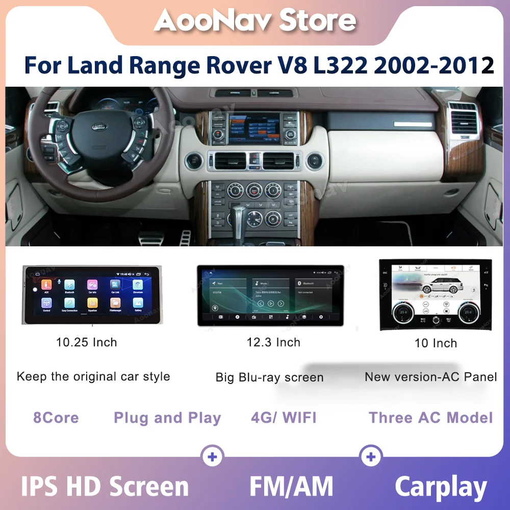 Android 10 128GB AC Panel Car Radio For Land Range Rover V8 L322 2002 ...