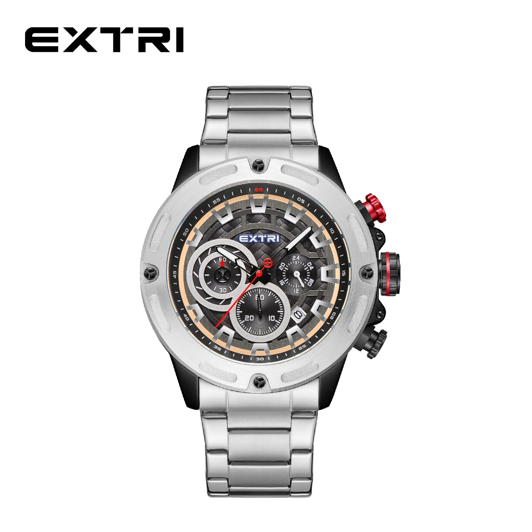 Extri-Brand-Solid-Stainless-Steel-Band-30M-Waterproof-Multifunction-IP-Plating-Chrono-Mens ...