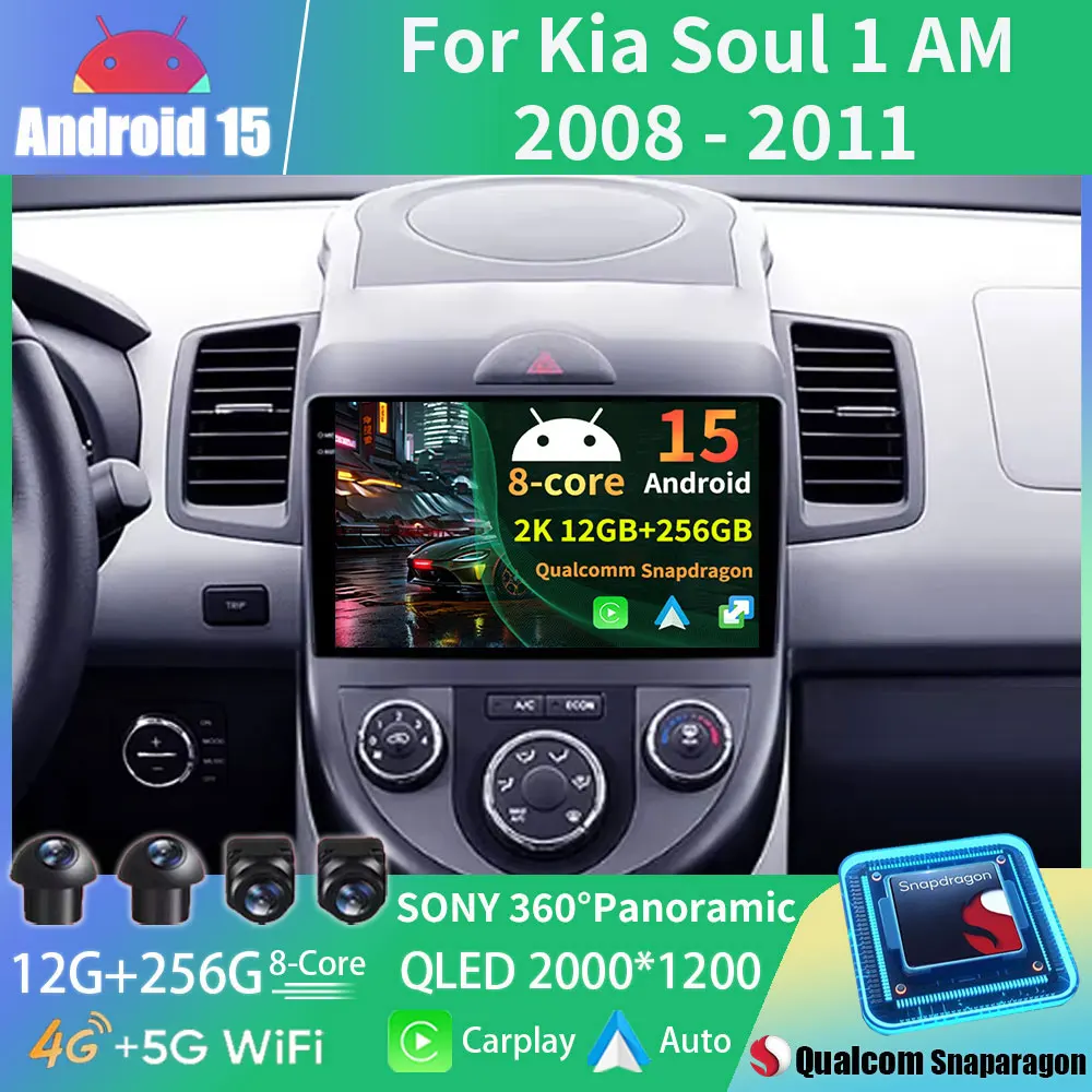 Head Unit 4G WIFI For Kia Soul 1 AM 2008 2009 2010 2011 Android 15 Auto ...