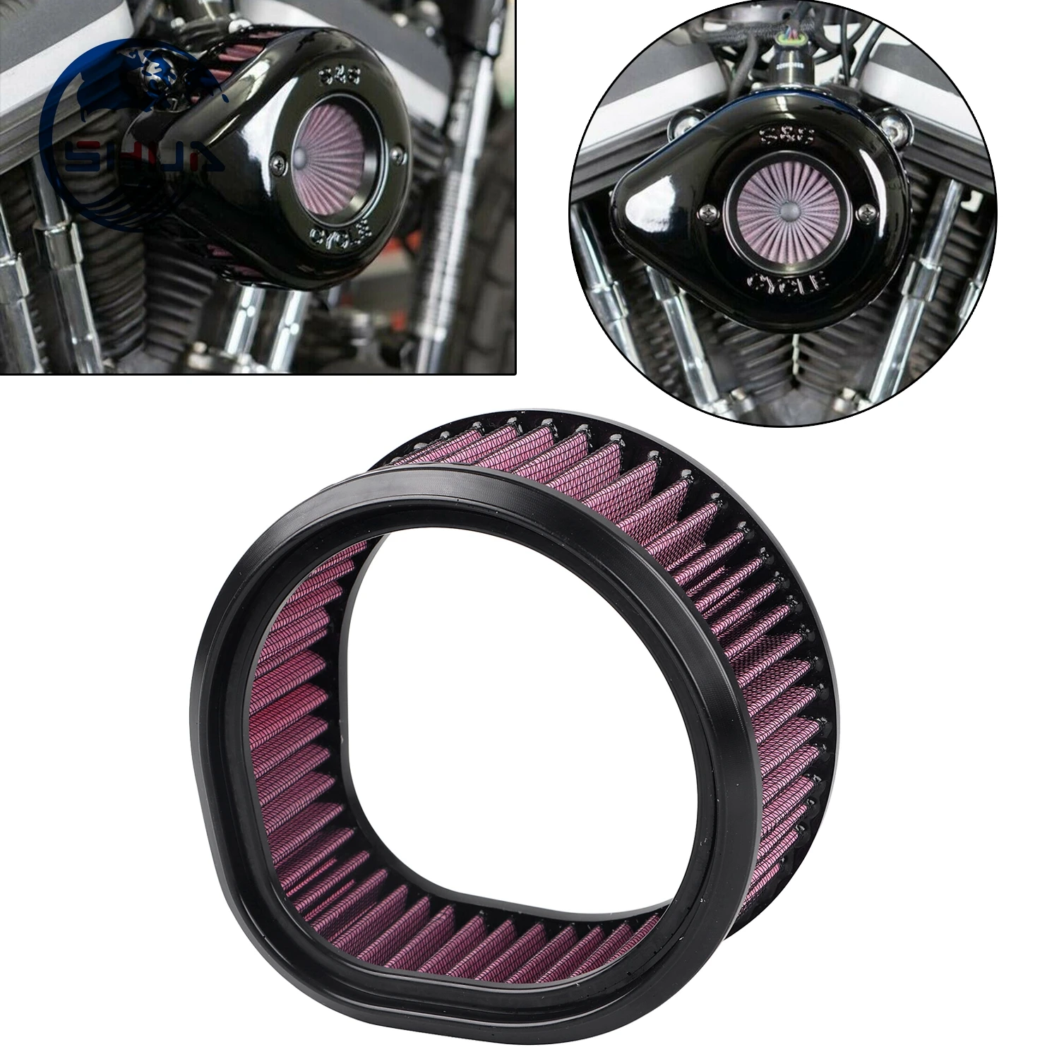 Red Motorcycle Air Cleaner Filter Element For Harley S&S Super E G ...