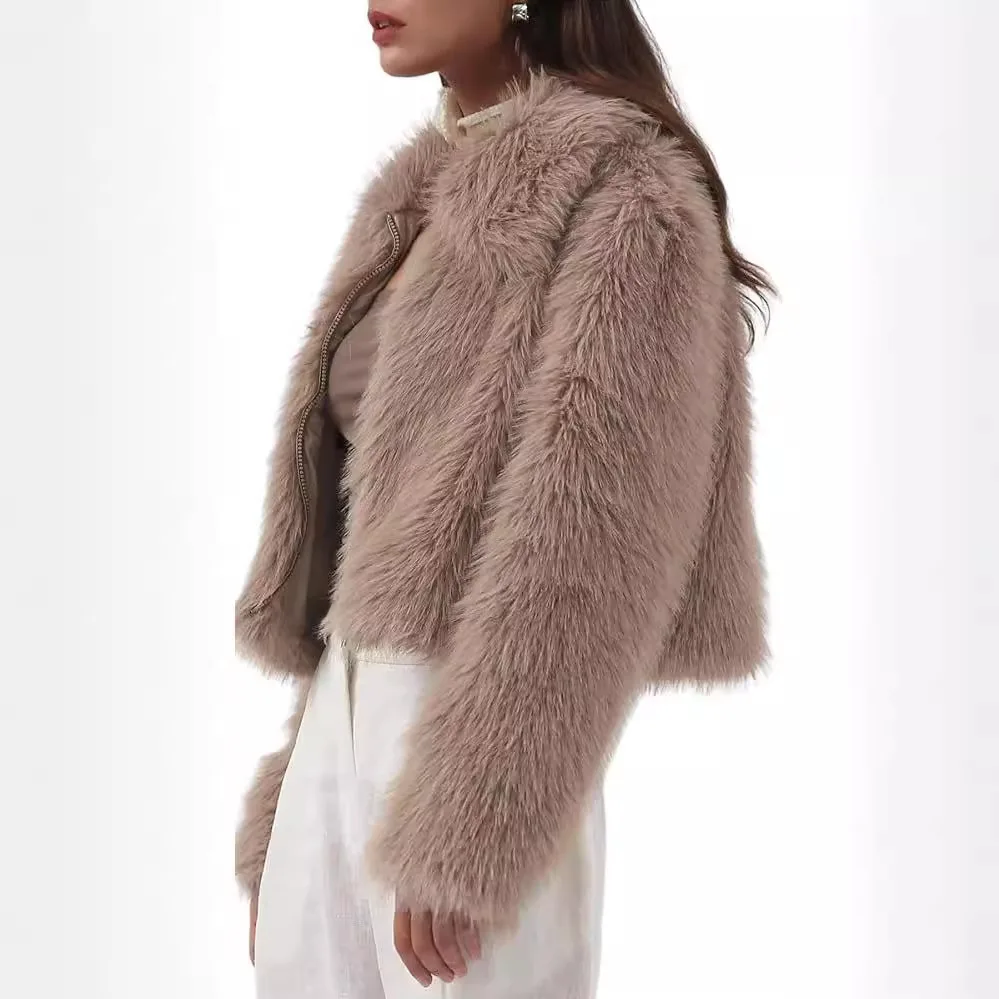 New-Stylish-Short-Faux-Fox-Fur-Coat-Floating-Hairy-Jacket-Women-Winter ...