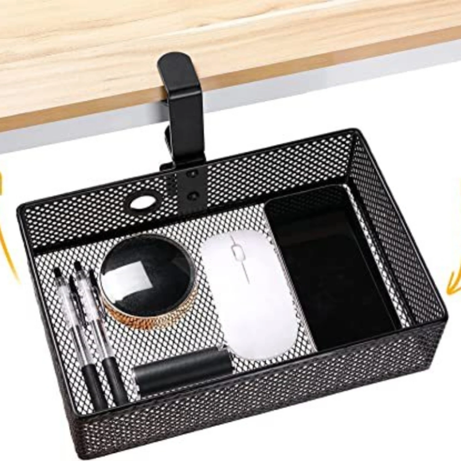 360 Rotating Under Desk Drawer Rack Organizer Invisible Storage Box ...