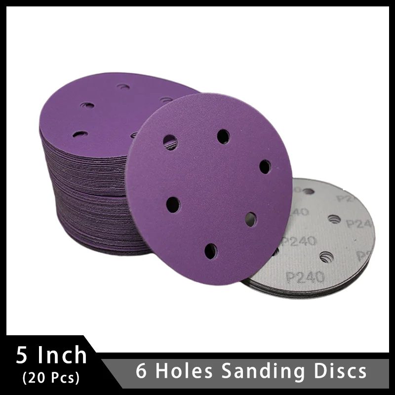 20-Pcs-5-Inch-6-Holes-Purple-Film-Sanding-Discs-Hook-and-Loop-Ceramic ...