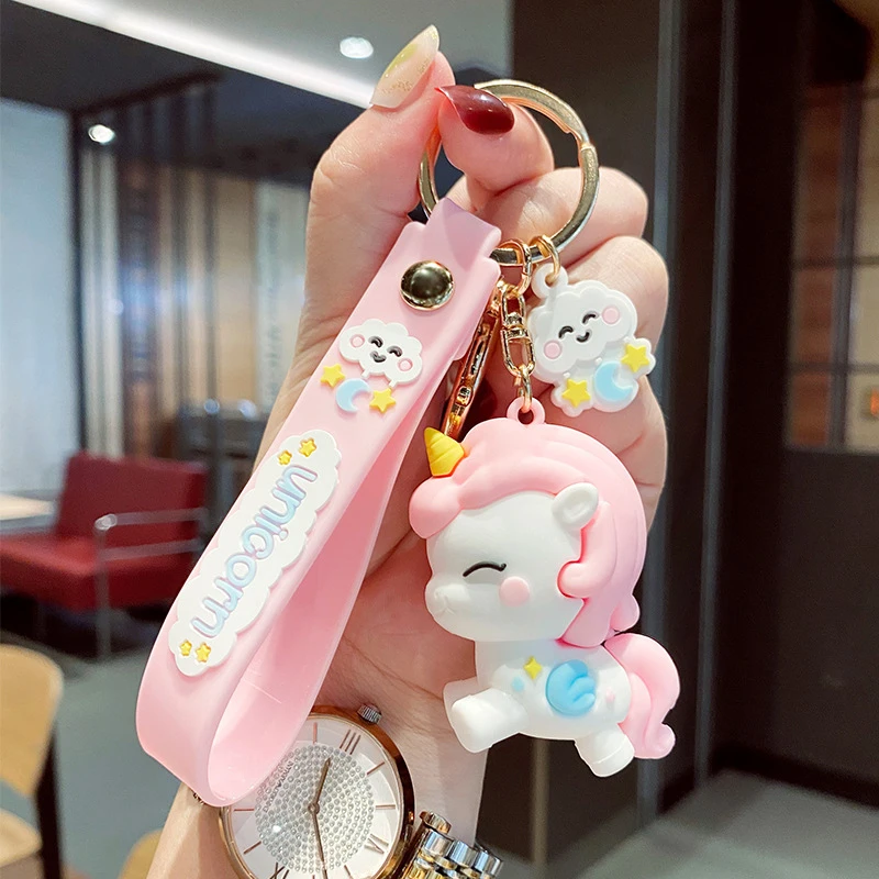Cute Kawaii 3D Unicorn Keychains Softglue Pegasus Pendant Key Rings for ...