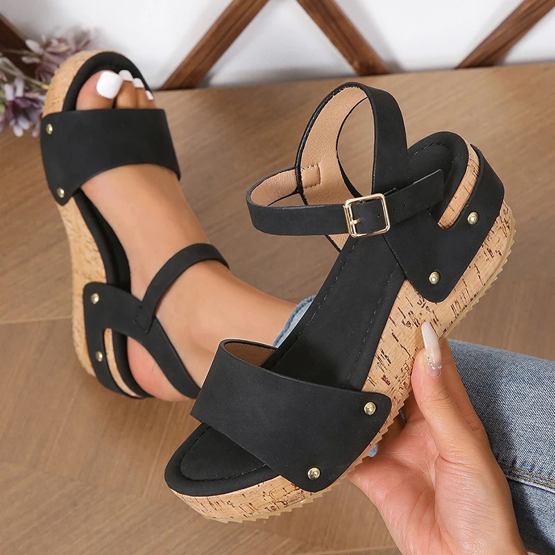Black Wedges With Thick Ankle Strap