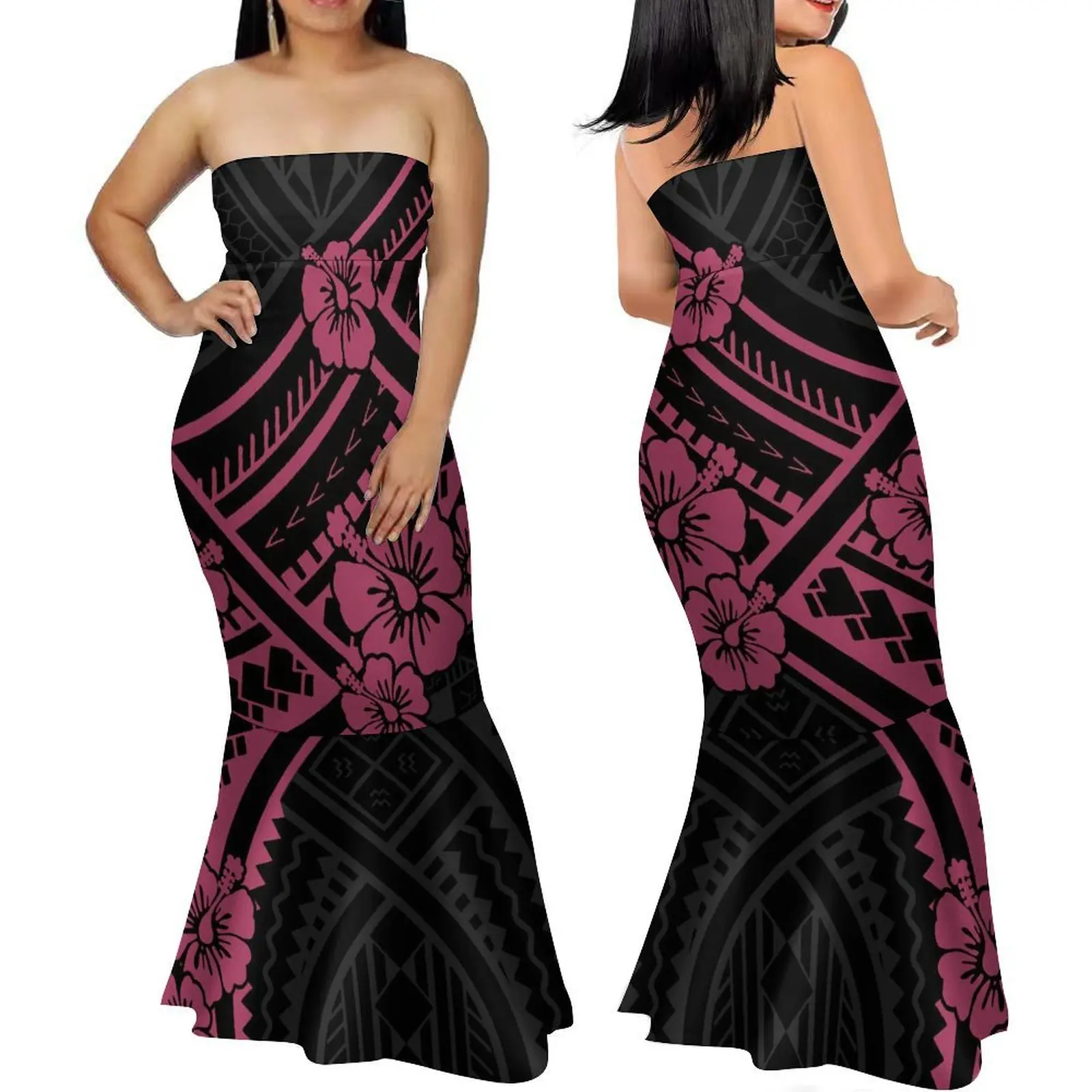 Polynesian-Tribe-Design-Elegant-Purple-Tube-Top-Fishtail-Dress-Hawaiian ...