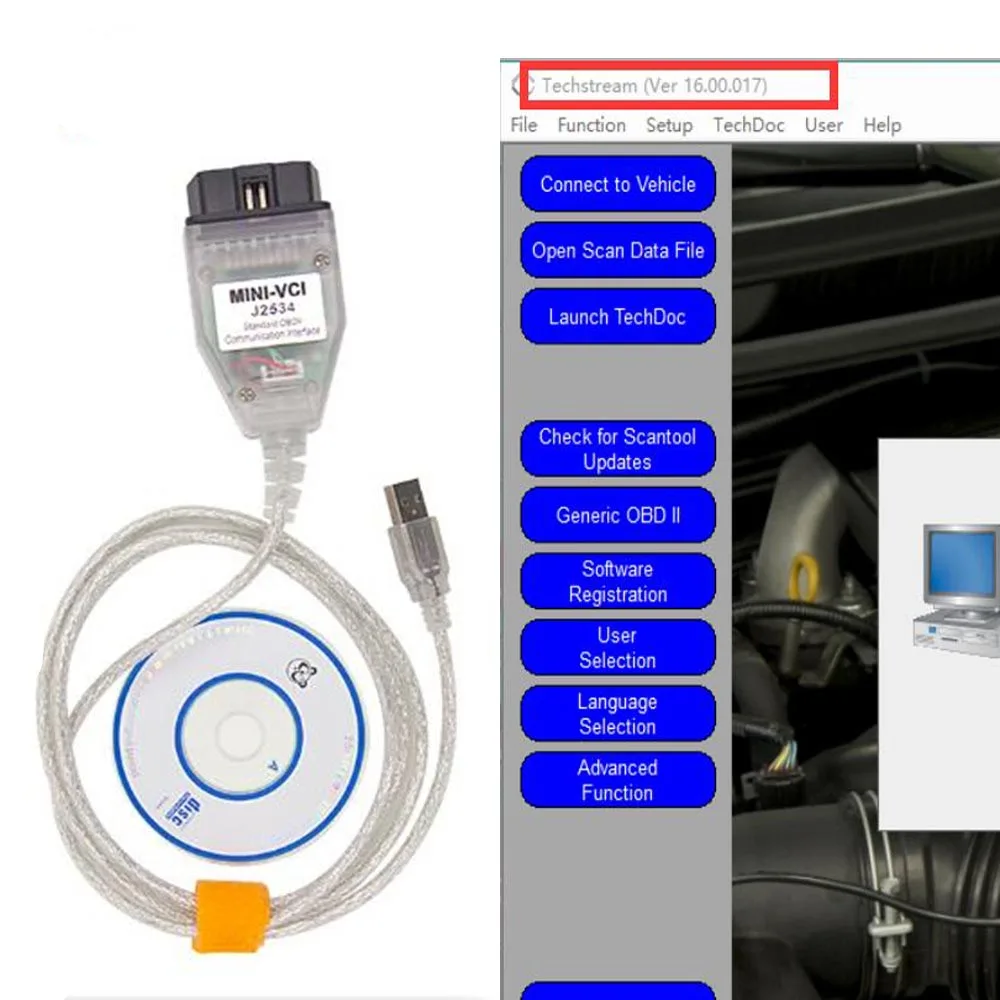 Mini Vci V16.30.013 For-Toyota Obd2 Car Diagnosztikai Kábel Mini-Vci ...