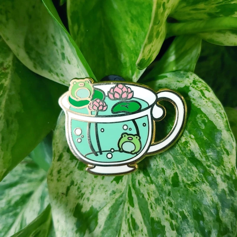 2021 Cute Animal Frog Enamel Pins Cartoon Lotus Leaf Cup Brooch Fashion ...