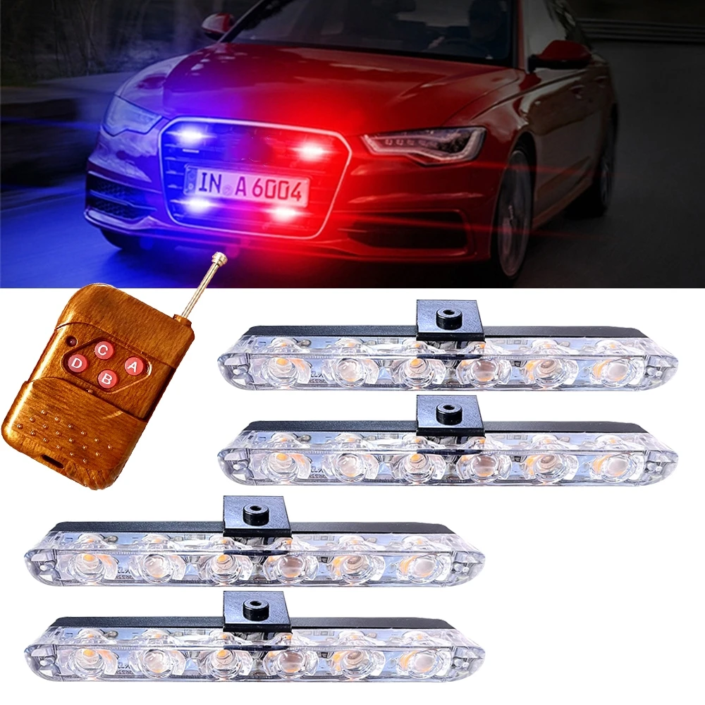 6-LED-Strobe-Light-Police-Flasher-Wireless-Remote-Control-Car-Front ...