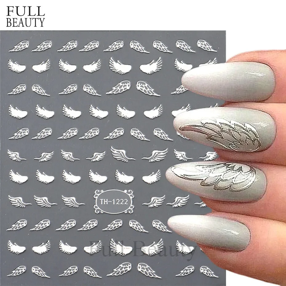 Silver Shiny Angel Wing Nail Art Stickers 3D Metal Sun Moon Decals New ...
