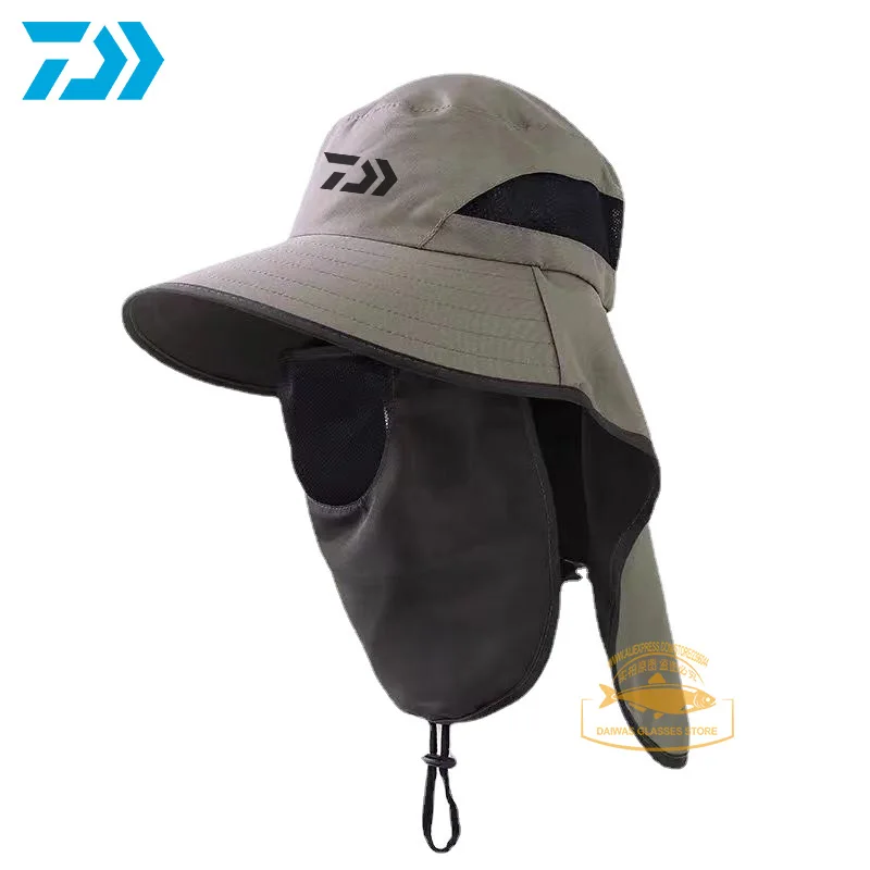 Daiwa Men Bucket Fishing Hats Multi-Function Sun Caps Nylons Outdoor Fishing Hiking UV ...