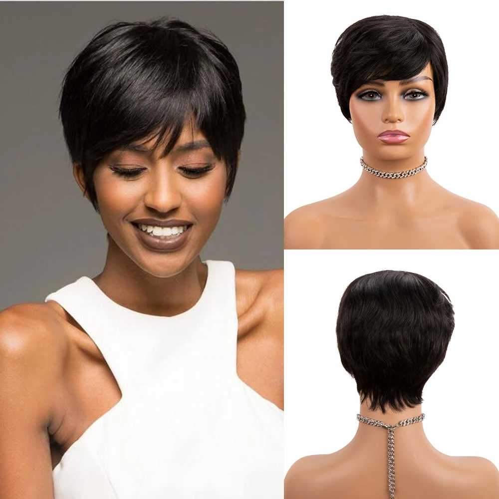 Natural-Color-Short-Bob-Straight-Human-Wigs-With-Bangs-Brazilian-Virgin ...
