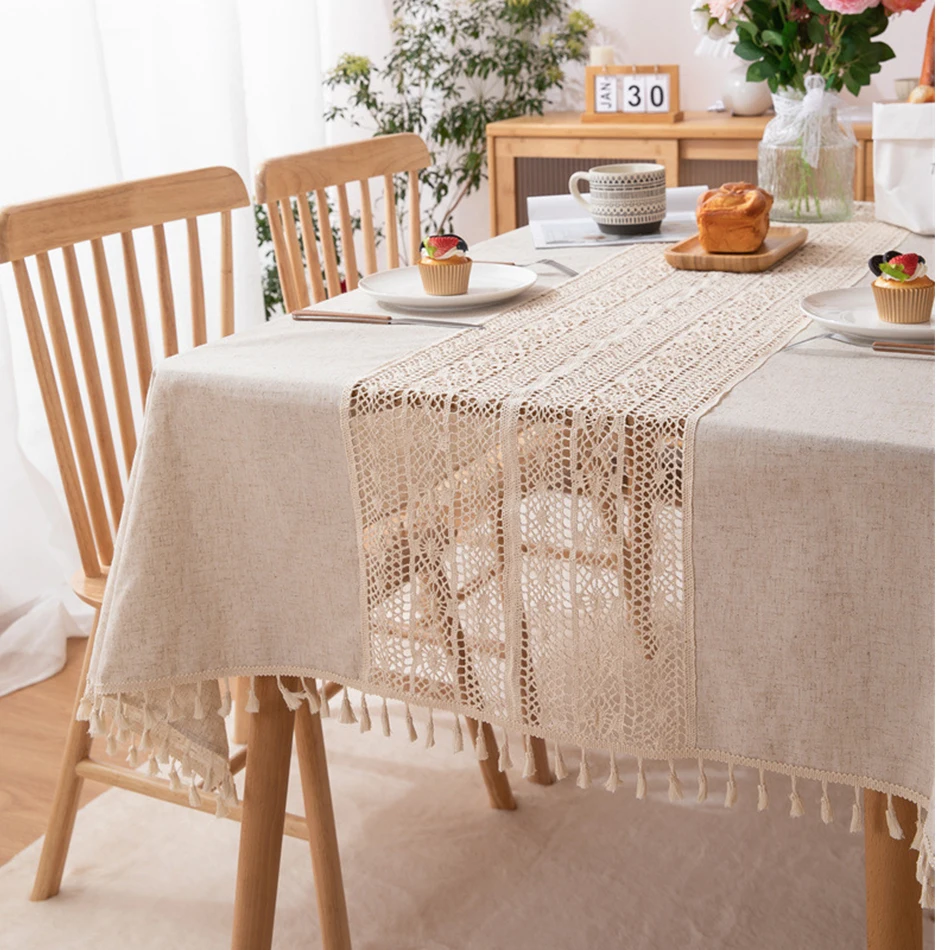 Linen-blend-Tablecloth-Splice-Technology-Jute-Rope-Lace-Dust-Proof ...