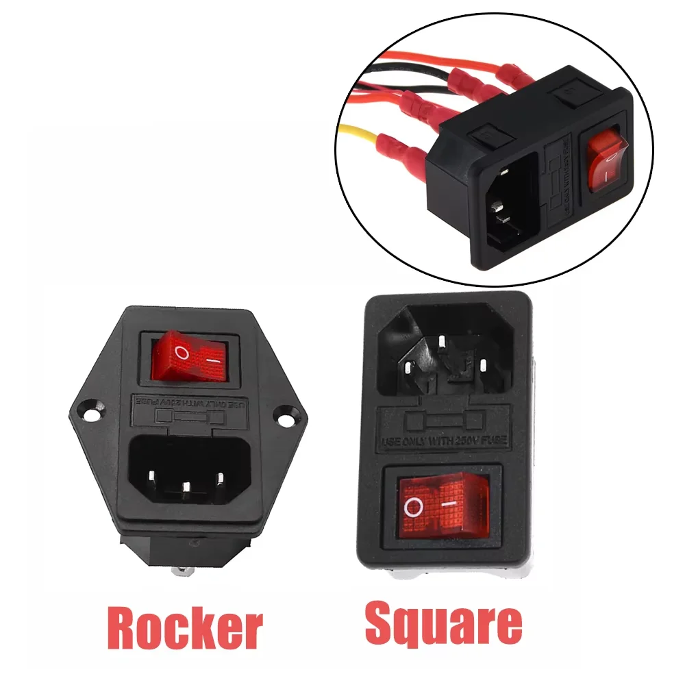 LED 220V Rocker Switch 15A Fuse Female Male Inlet Plug Connector 2 Pin ...