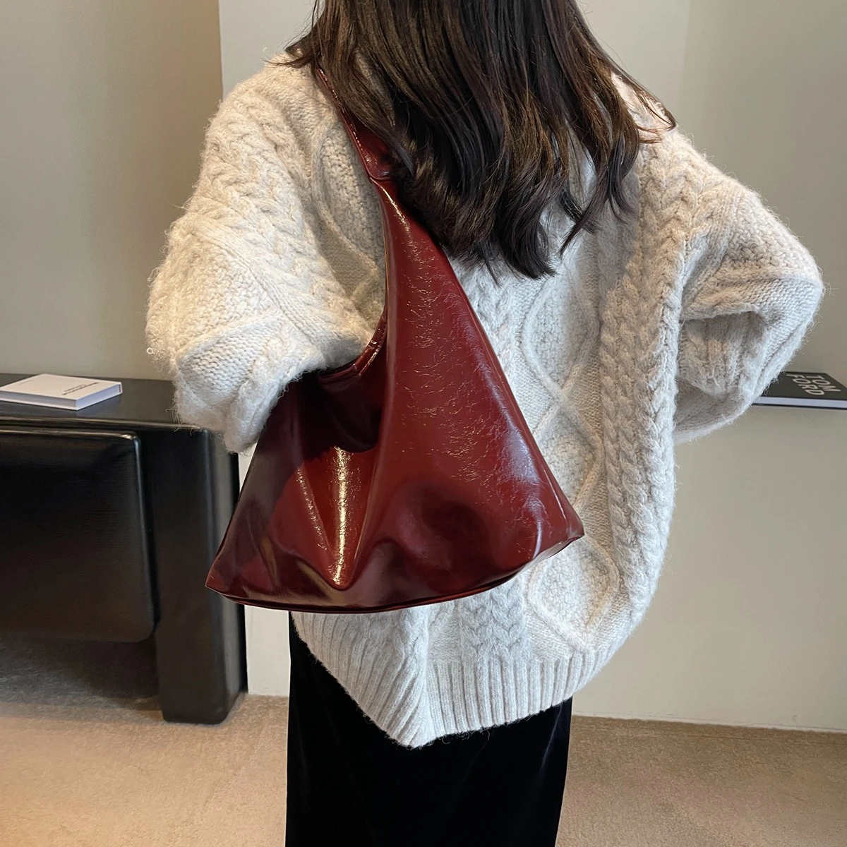 Soft-PU-Leather-Quality-Underarm-Bag-Vintage-Wine-Red-Ladies-Shoulder ...