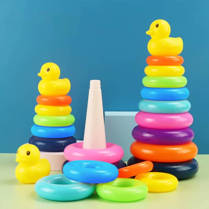 Yellow Duck Rainbow Tower Stacking Circle Children's Education Puzzle ...