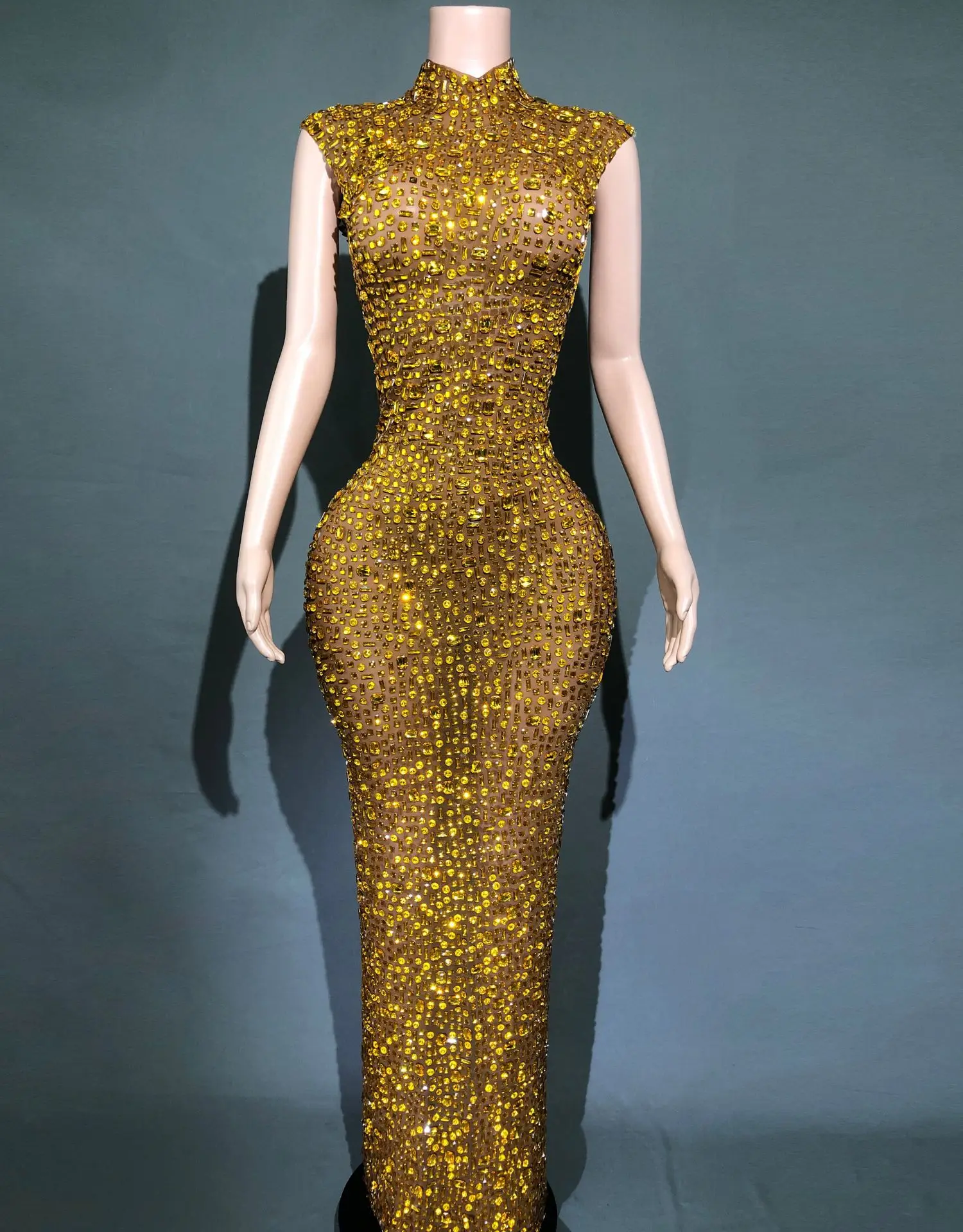 Real Photos Women Summer Luxury Party Dress Bright Crystal Mesh Long ...