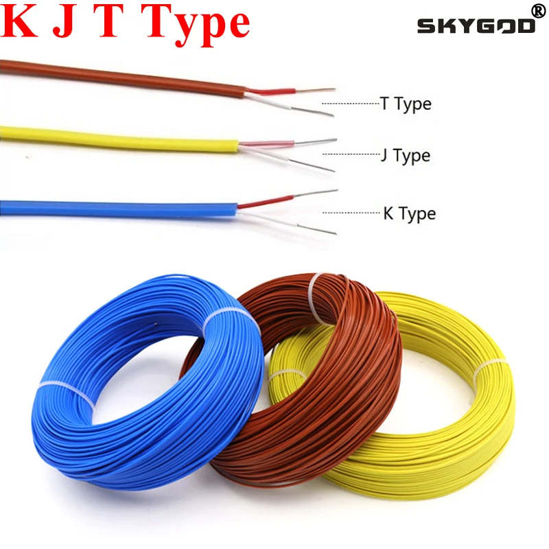 2-5-10M-K-J-T-Type-Thermocouple-Wire-2-Cores-PTFE-Insulator-Shielded ...