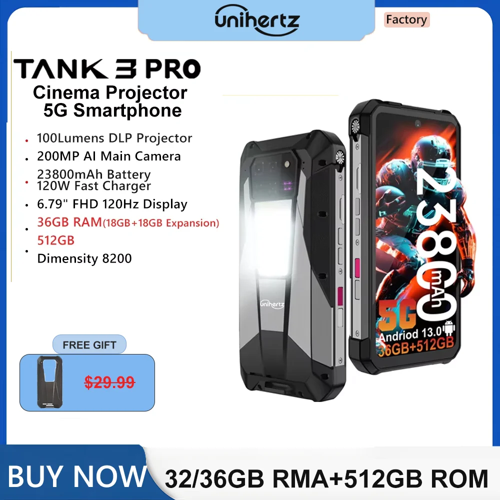 Unihertz-Tank-3-Pro-8849-Projector-Smartphone-Android-5G-Phone-32-36GB ...