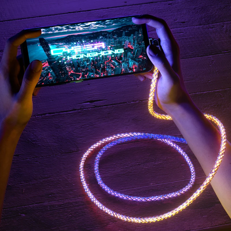 6A-180-Rotate-RGB-Flow-Luminous-USB-Charging-Cable-Type-C-Android-phone ...