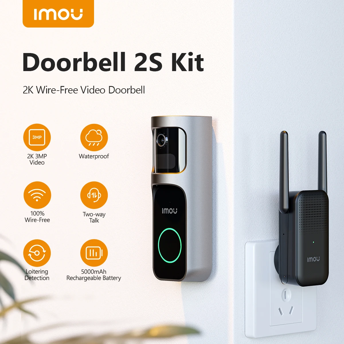 IMOU-Video-Doorbell-2S-Set-5000mAh-Rechargeable-Battery-30-Pan-Lens ...
