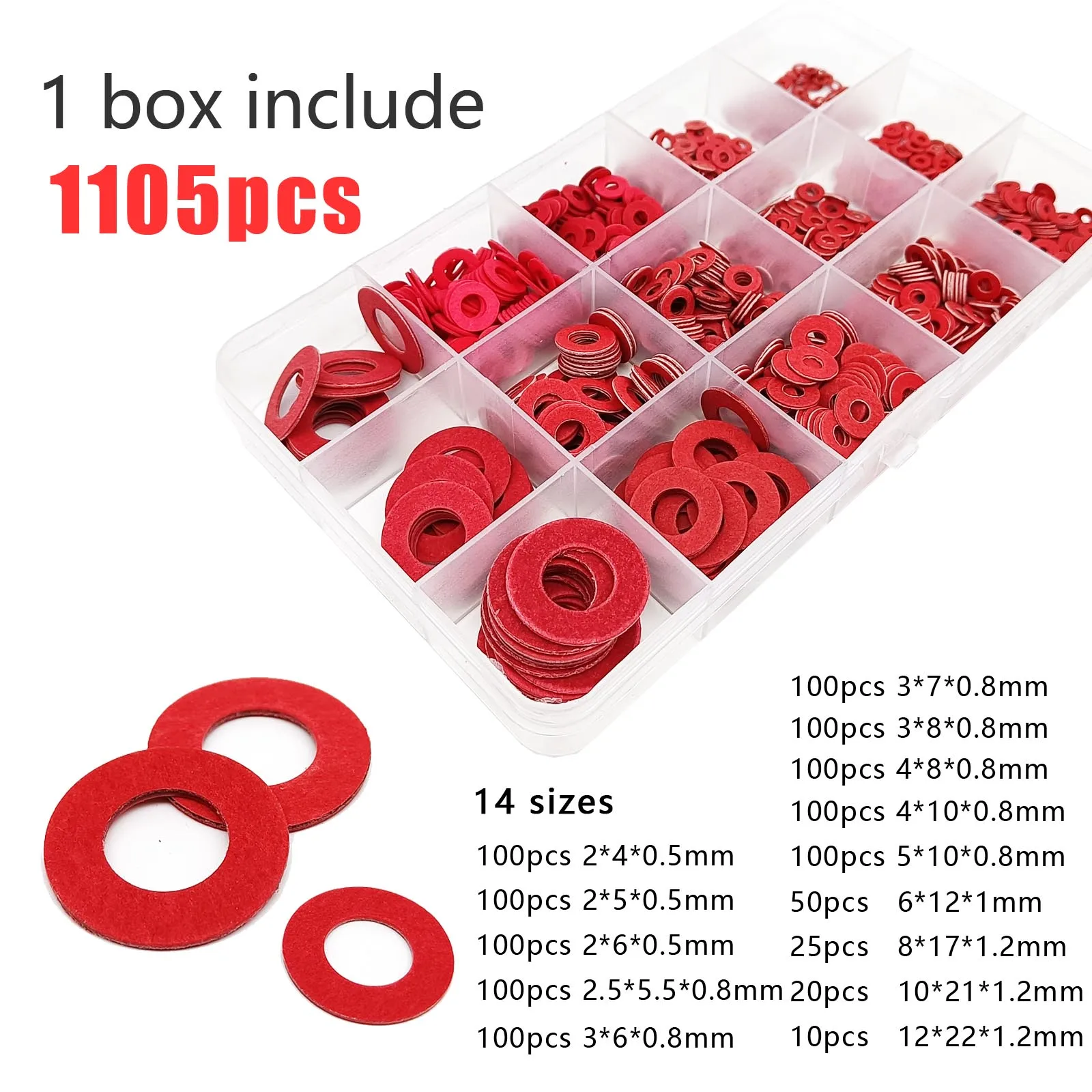 415/1105pcs M2 M2.5 M3 M4 M5 M6 M8 M10 M12 Red Steel Paper Flat Washer ...