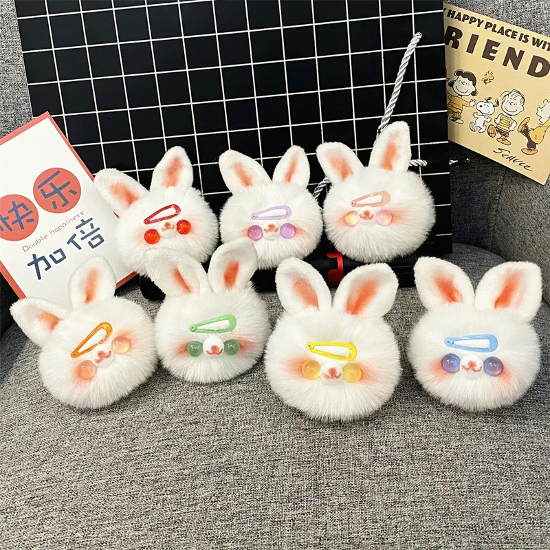 New Cute Fluffy Bunny Plush Keychain Girl Heart Cartoon Animal Hair ...