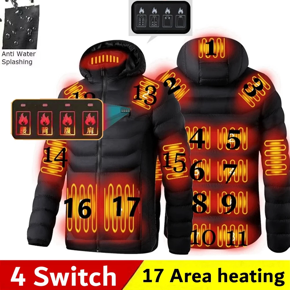 Men 9 Areas Heated Jacket USB Winter Outdoor Electric Heating Jackets ...
