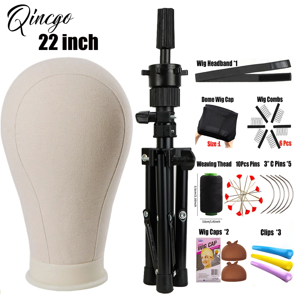 Mannequin Canvas Block Head Adjustable Tripod | Canvas Head Wig Making ...