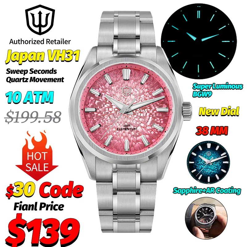Watchdives New WD0003C 38Mm Luxury Watch VH31 Sweep Quartz Watches Pink ...