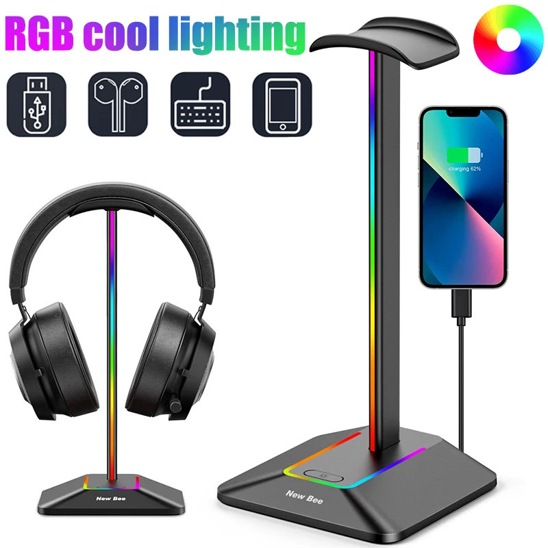 RGB-Headphone-Stand-Holder-with-2-USB-Charger-Ports-Desk-Gaming-Headset ...