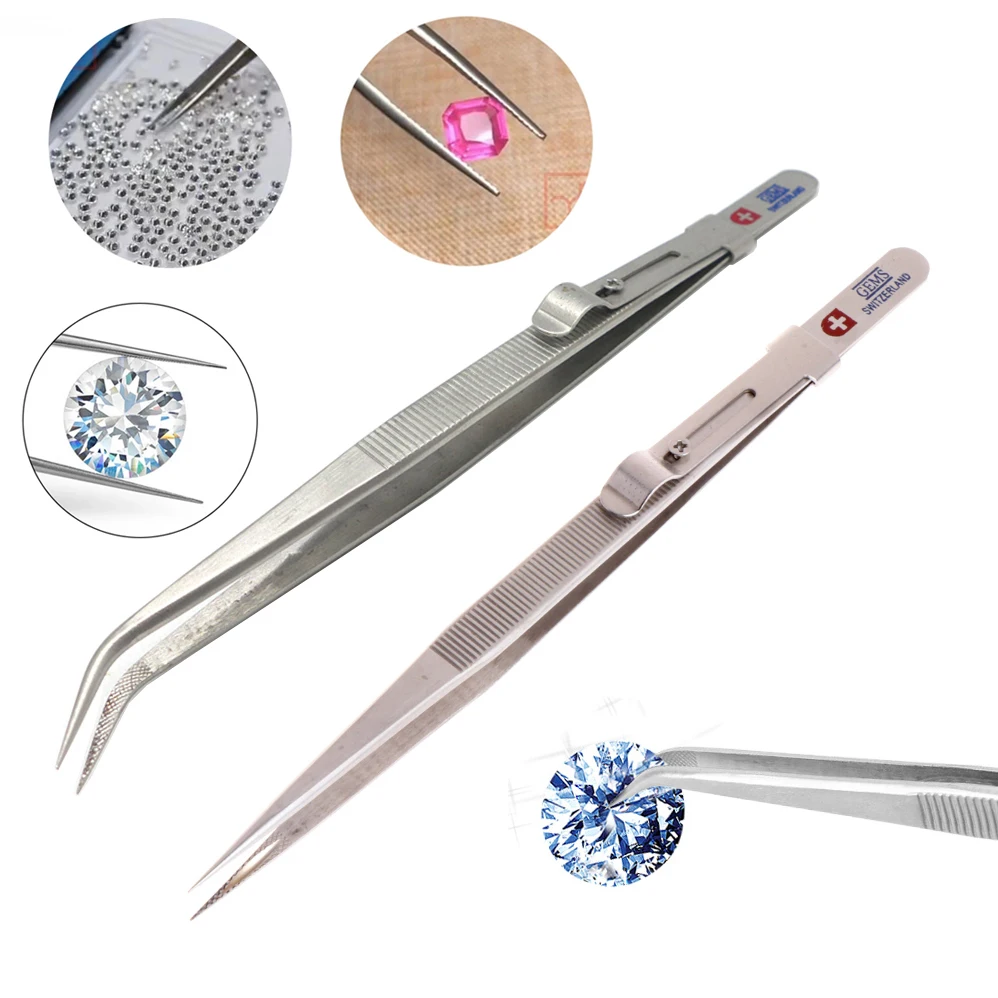 Extra Long Stainless Steel Diamond Curved Tip Tweezers for Stone Gems ...
