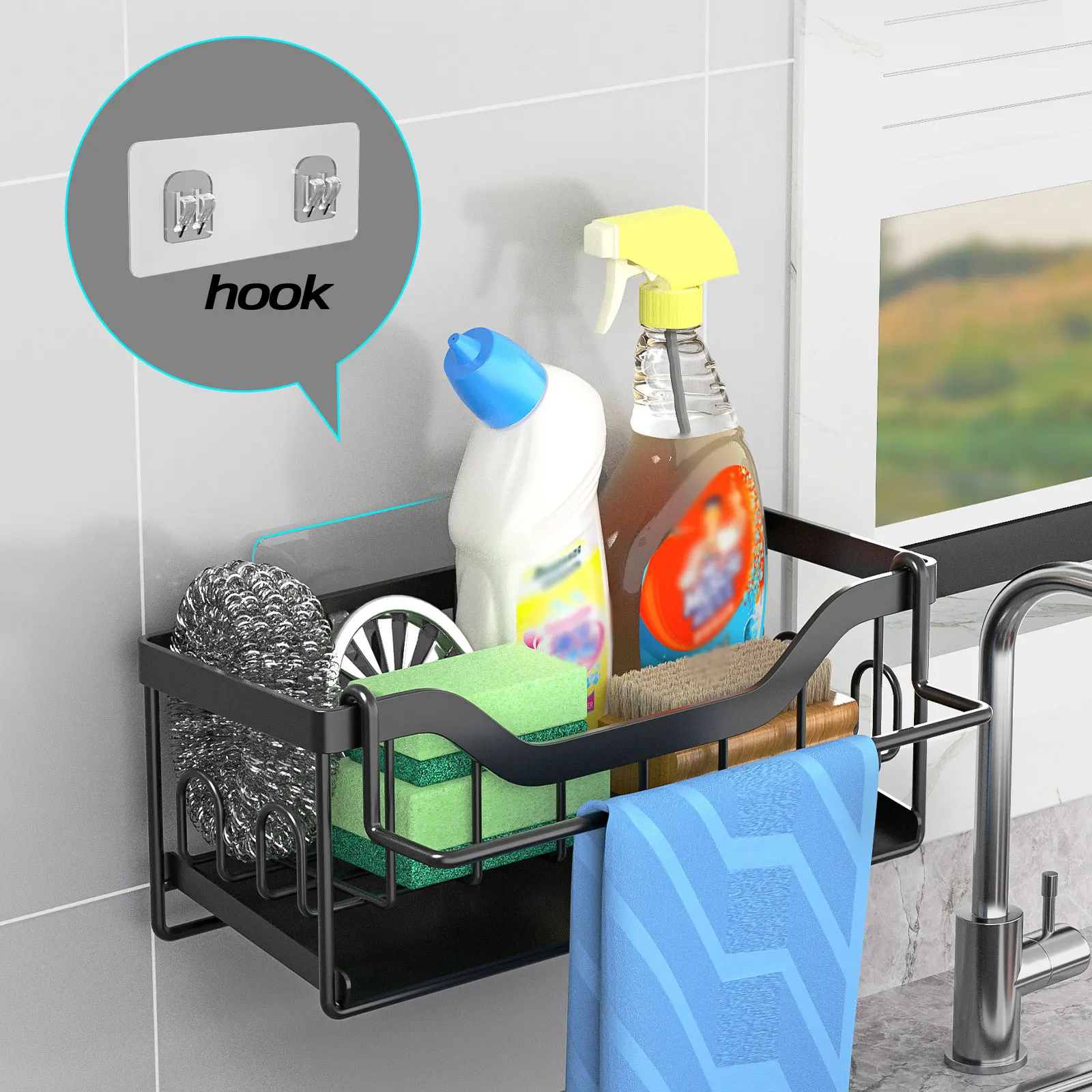 kitchen-Sink-Drain-Rack-Toiletries-storage-basket-Carbon-Steel-Sponge ...