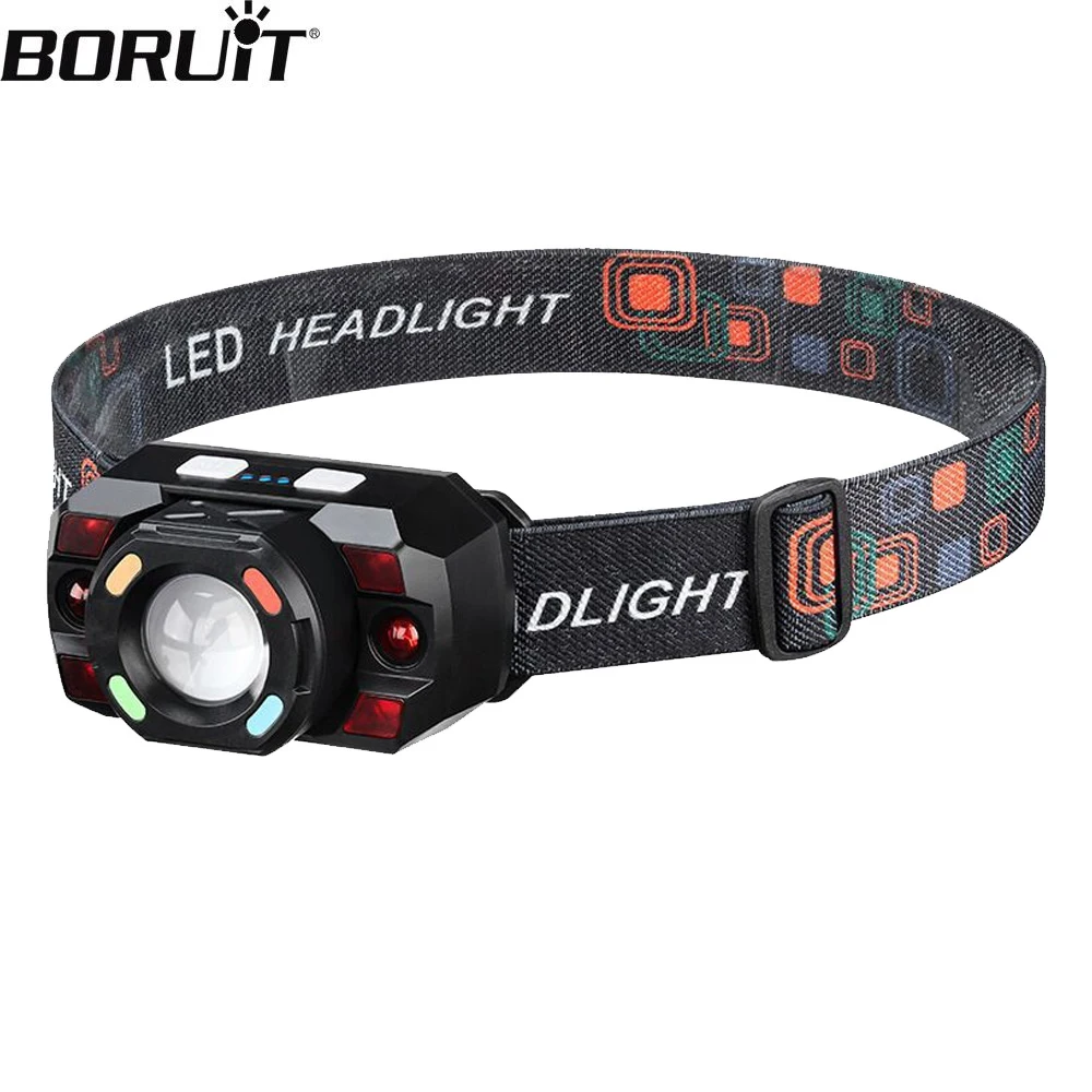 BORUiT Small LED Headlamp 500LM Type-C Rechargeable Sensor Headlight 5 ...