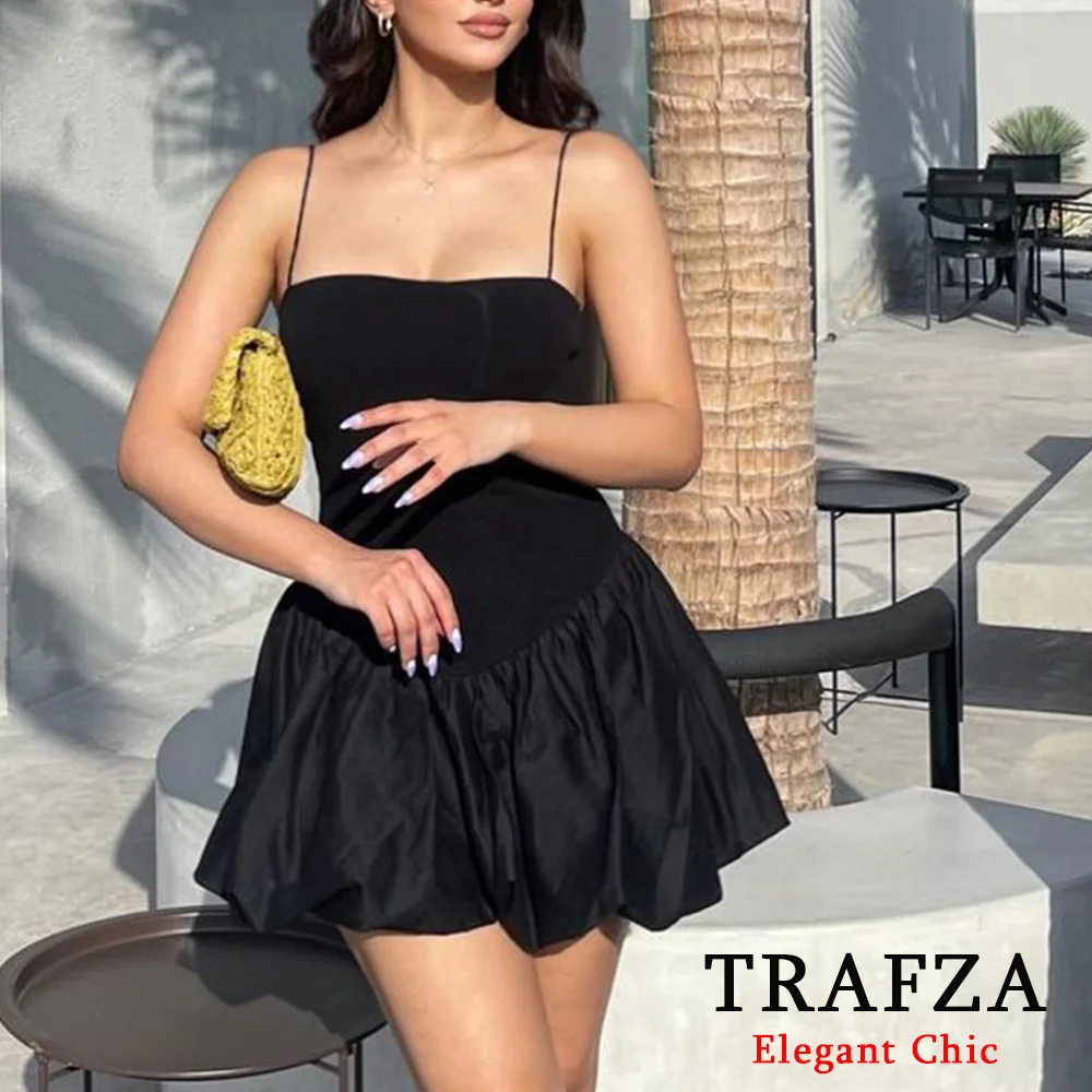 TRAFZA-Sexy-Casual-Chic-Women-Mini-Dress-Solid-Puffed-Satin-Paneled ...