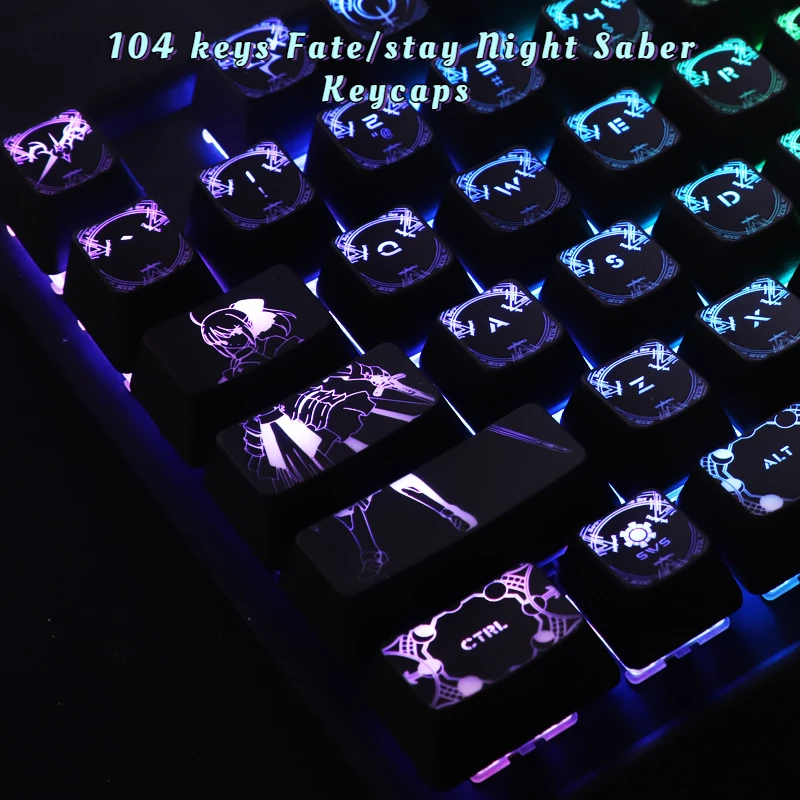 104 Keys/set For Fate/stay Night Saber Mechanical Keyboard Keycaps For ...
