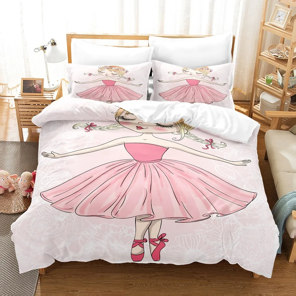 Cartoon-Ballet-Girl-Pink-Bedding-Set-Dancing-Girl-Princess-Duvet-Cover ...