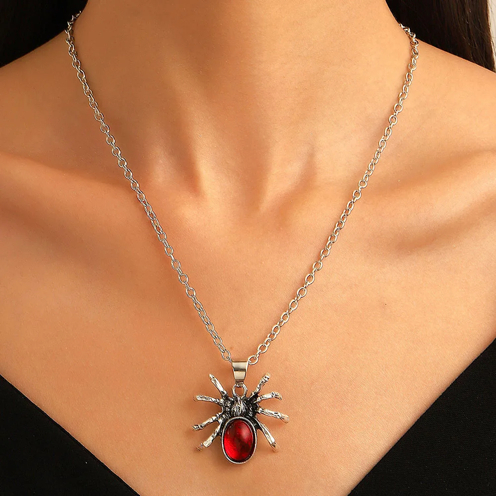 Gothic-Black-Spider-Pendant-Necklace-for-Women-Dark-Red-Black-Crystal ...