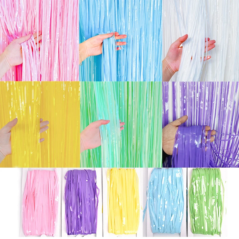 Pastel Color Fringe Foil Curtain Macaron Curtains Photo Booth Backdrop ...