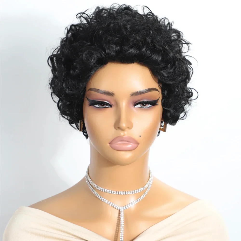 Curto-Bob-Pixie-Cut-Wig-Afro-Kinky-Curly-Wig-Cabelo-Humano-Glueless ...