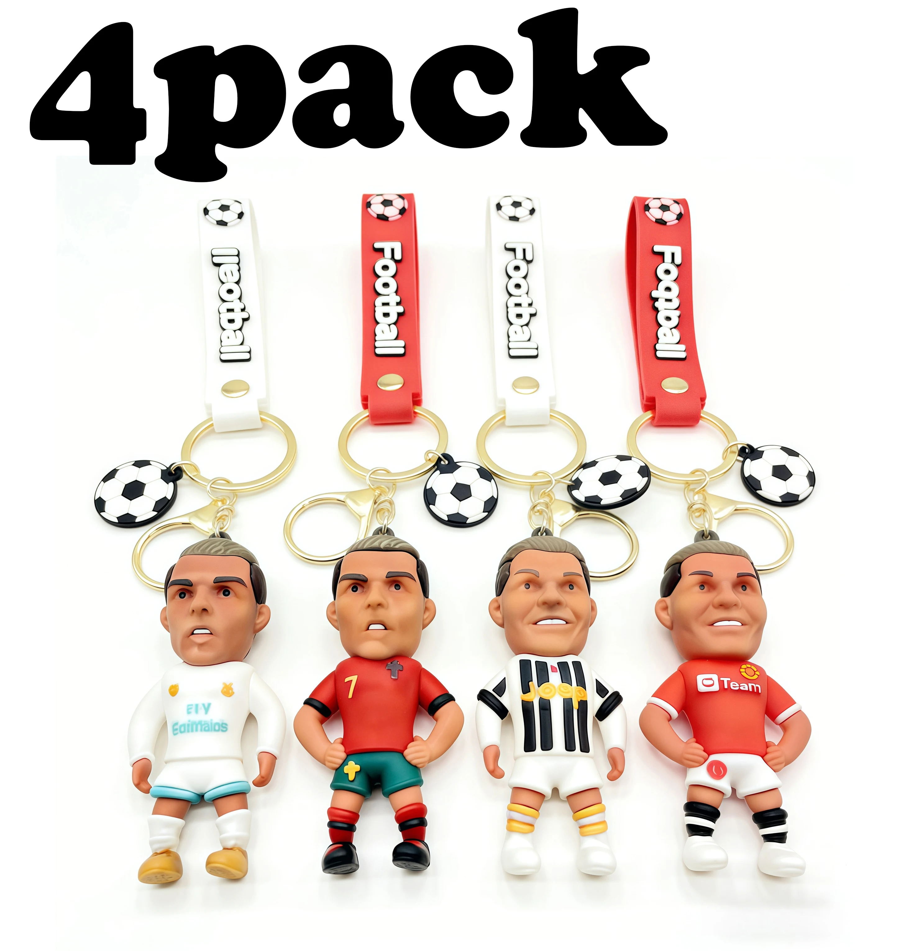 4pack Football Star Ronaldo Figure Keychain Jewelry Bag Pendent Keyring ...
