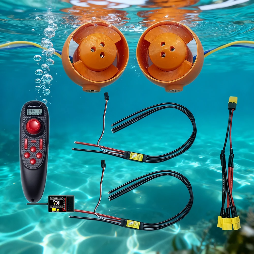 APISQUEEN 12-16V X2 Underwater Thruster Set, 4.2KG(9.3lbs) Thrust, 84W ...