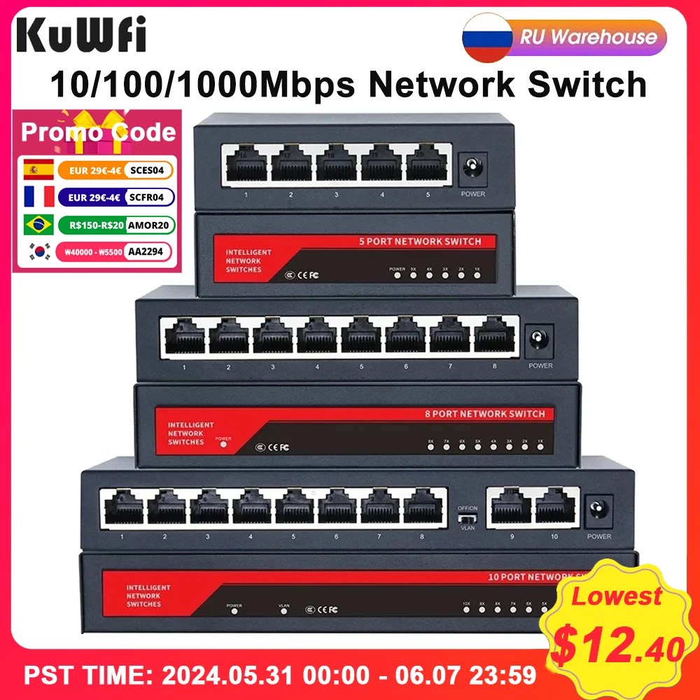 KuWFi-Gigabit-Network-Switch-1000Mbps-Ethernet-Switch-5-8-10-Port-RJ45 ...