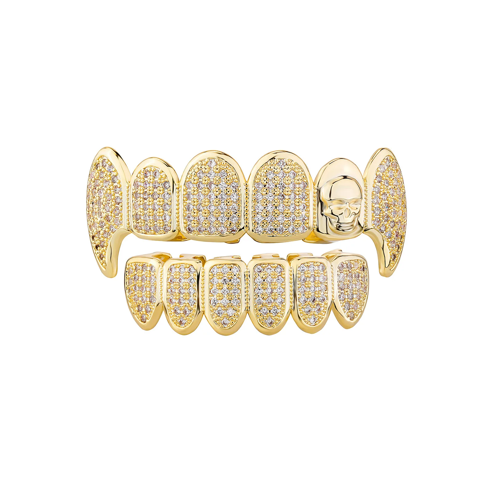 RACHELZ-Hip-Hop-Skull-Pattern-Fangs-Teeth-Grillz-Gold-Plated-Shiny ...