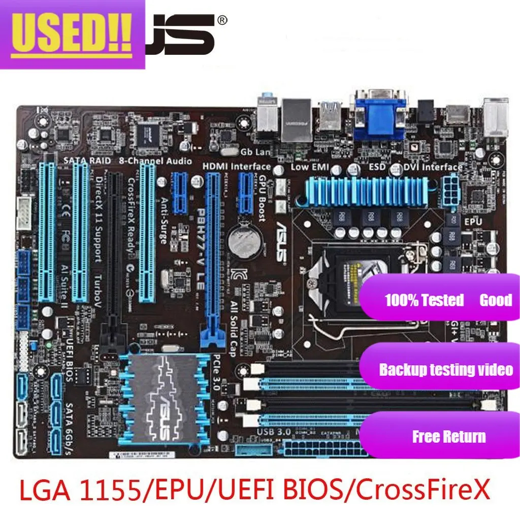 Used, Asus P8h77-v Le Desktop Motherboard H77 Socket 1155 Usb3.0 Ddr3 ...