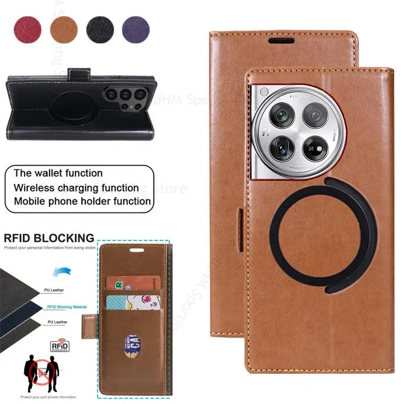 For Magsafe Case For OnePlus 12 10 Pro Magnetic Flip Leather Phone Case ...