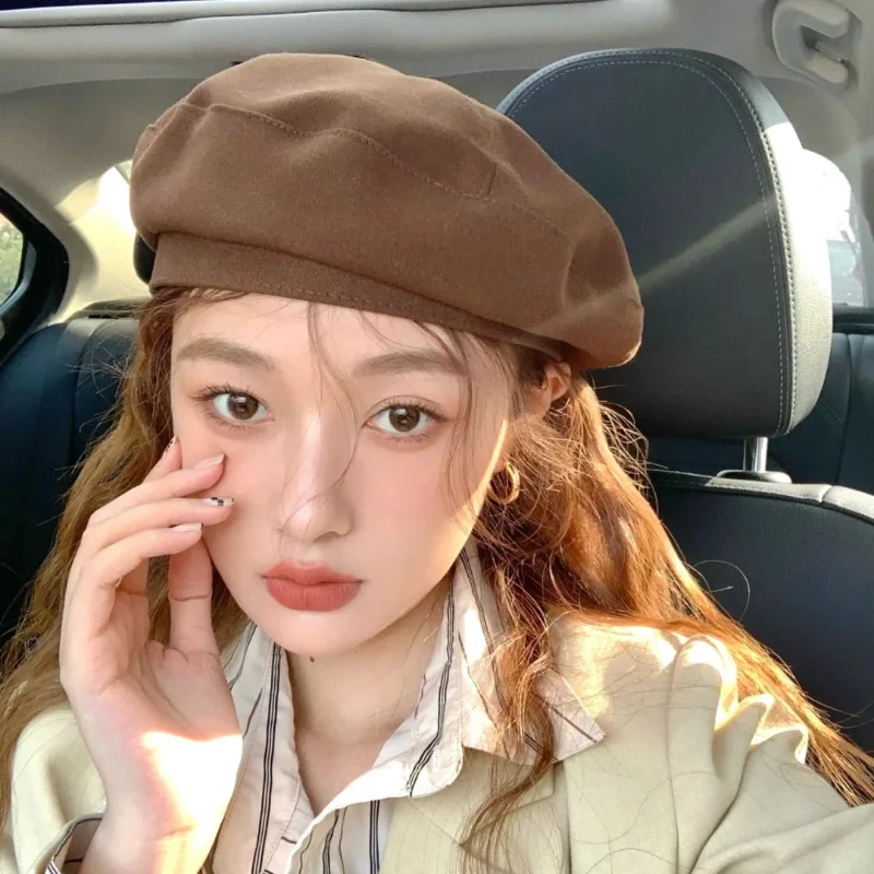2023 코튼 여성용 베레모 겨울 모자 빈티지 프랑스 격자 무늬 탑 밀리터리 모자 화가 모자 가을 스트리트 걸 팔각형 베레모 모자