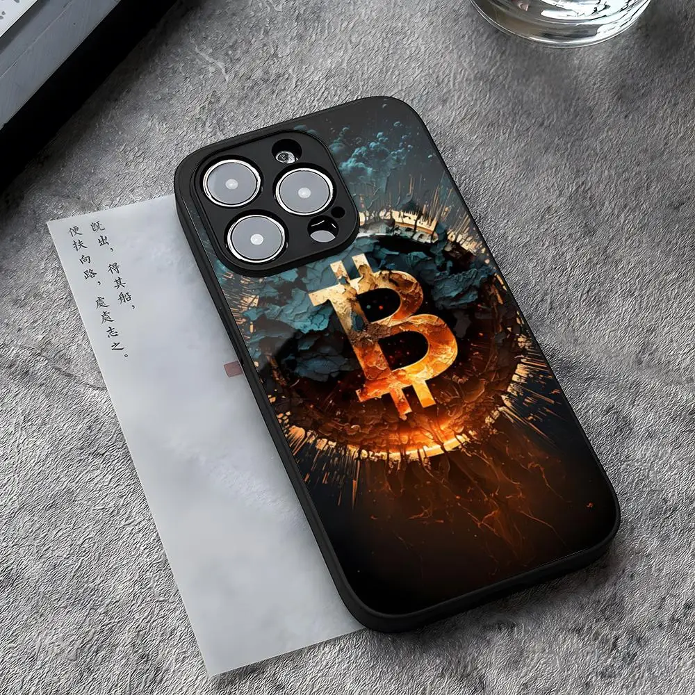 Sleek Bitcoin Design Tempered Glass Phone Case for IPhone 14 Pro Max (Z6)