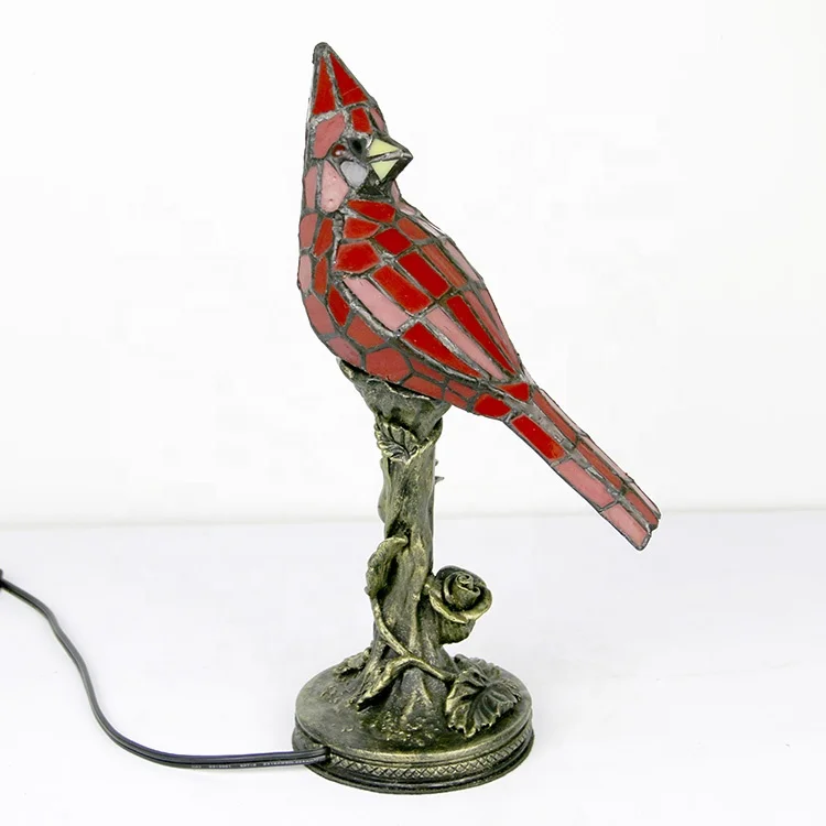 LongHuiJing Small Vintage Tiffany Style Stained Glass Red Cardinal ...